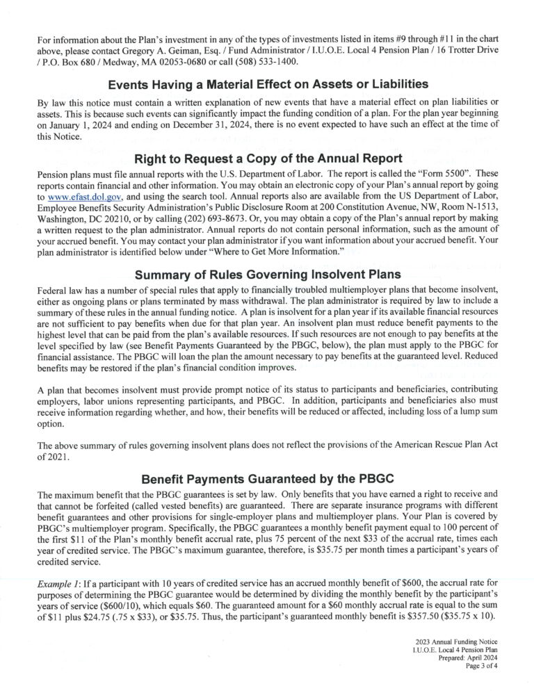 2023 Annual Funding Notice for IUOE Local 4 Pension Plan - Local 4 Funds